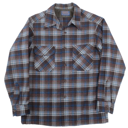 VTG Pendleton Board Shirt Mens Medium Brown Blue Wool Loop Neck 1960 ...
