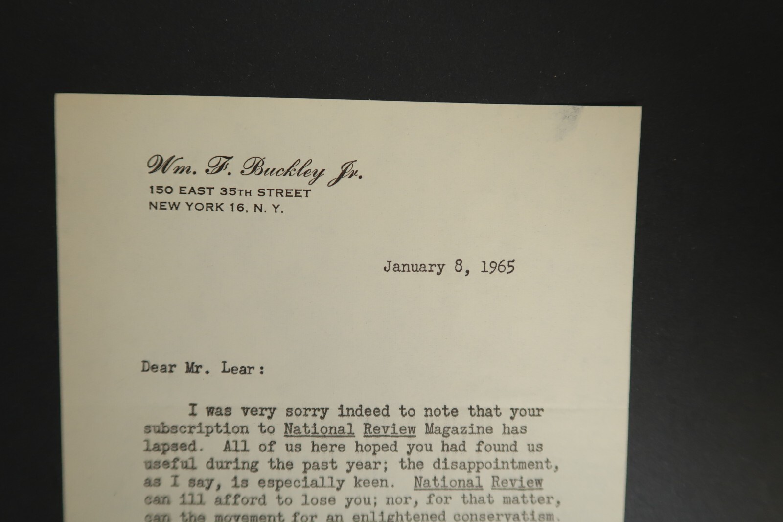 *Autographed* WM. F. Buckley Jr. Signer Personalized Letter 1965 ...