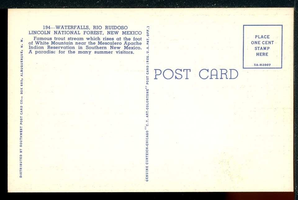 Lincoln National Forest NM Rio Ruidoso Waterfalls Vintage Linen ...