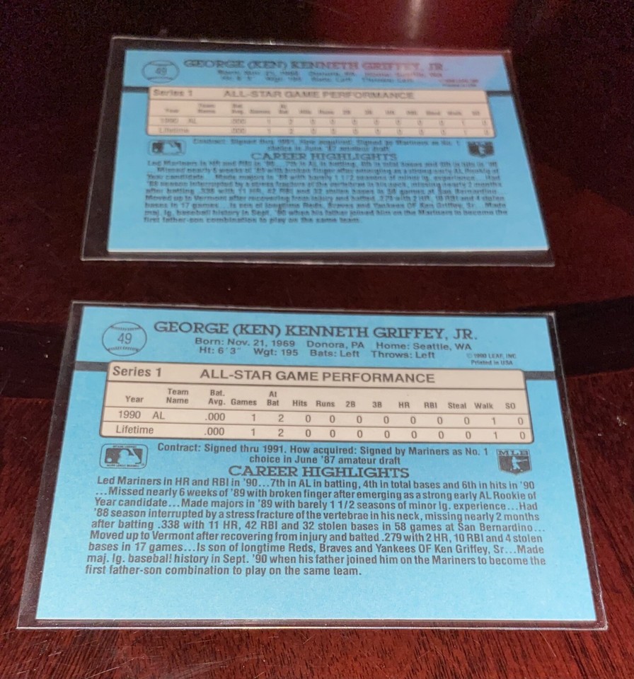 Ken Griffey, Jr Error Baseball Card | eBay