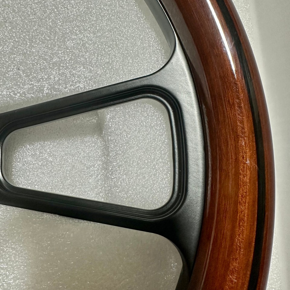 Hiwowsport 14" Universal Grain Wood Steering Wheel Black 3-Spoke 1.5 ...