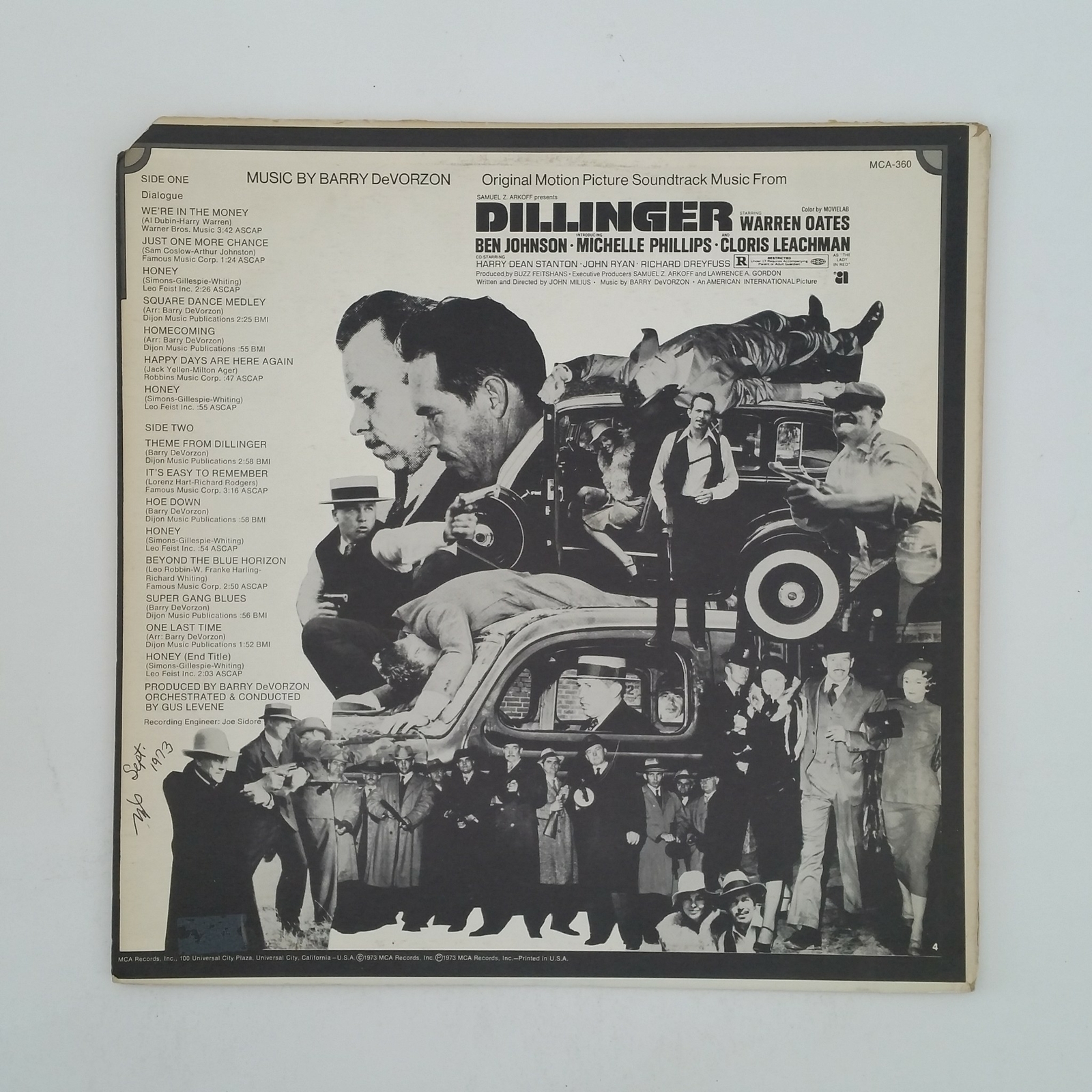 DILLINGER Soundtrack MCA360 LP Vinyl VG++ Cover VGnr+ Cut Corner BARRY ...
