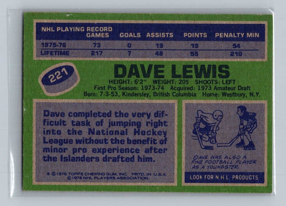 1976-77 Topps Dave Lewis #221 - New York Islanders - EX to EX+ | eBay