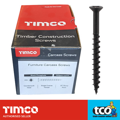 Timco Carcass Screws 500 Box | Black Coarse Thread | Softwood Furniture ...