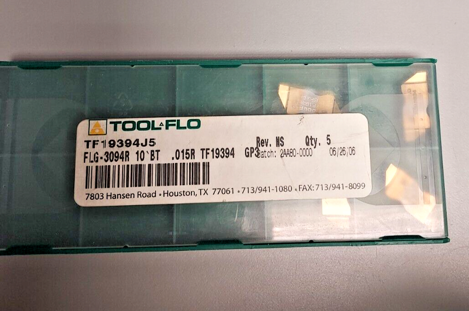 Tool-Flo: Grooving Indexable Insert- TF19394J5, FLG-3094R, TF19394, 5 ...