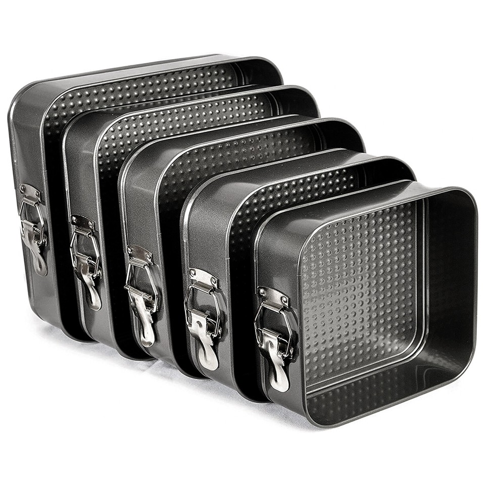 CAKE TIN SET OF 5 ROUND SQUARE SET NON STICK SPRING FORM LOOSE BAKING ...
