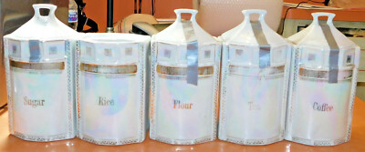 (5) J B & S WHITE BLOCK GERMANY LUSTERWARE CANISTERS COFFEE SUGAR RICE ...