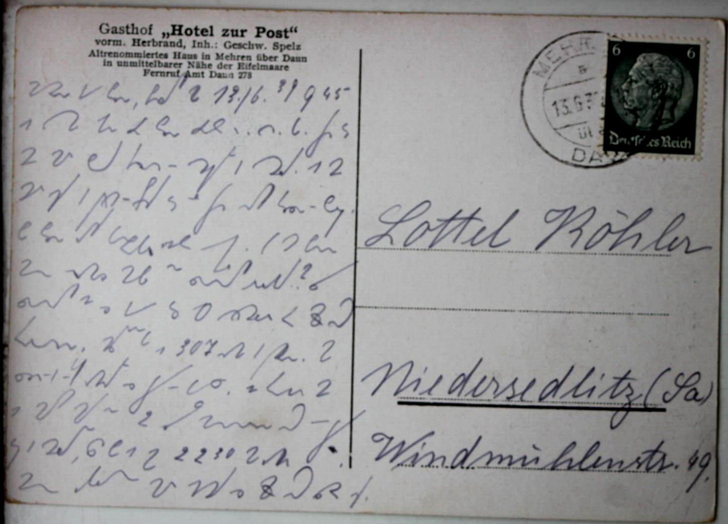 36262 Foto Postkarte MEHREN Hotel zur Post bei Daun Vulkan-Eifel 1939 ...