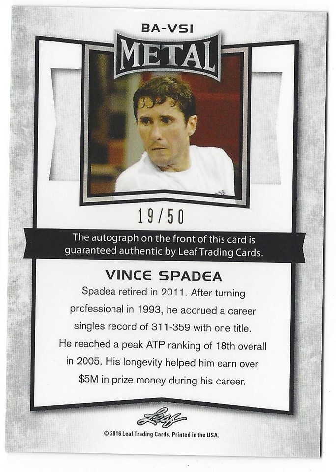 Vince Spadea 2016 Leaf Metal Tennis Blue Prismatic Autograph /50 #BA ...