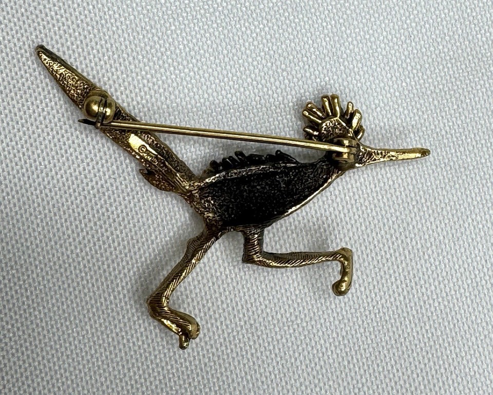 Tortolani Roadrunner Bird Pin Brooch Vintage Gold Tone Jewelry | eBay