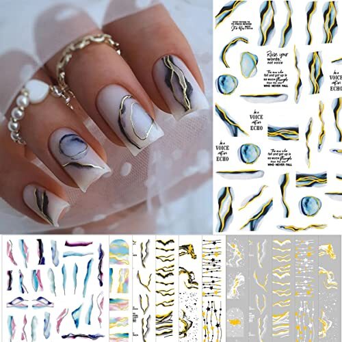 12 Sheets Marble Nail Stickers for Women, 3D Nail Art Stickers for Nail ...
