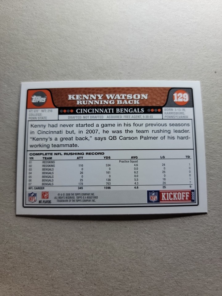2008 Topps Kickoff - Kenny Watson - #129 - Cincinnati Bengals | eBay