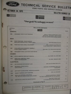 October 24, 1975 FORD Technical Service Bulletin Number 99 BIS | eBay