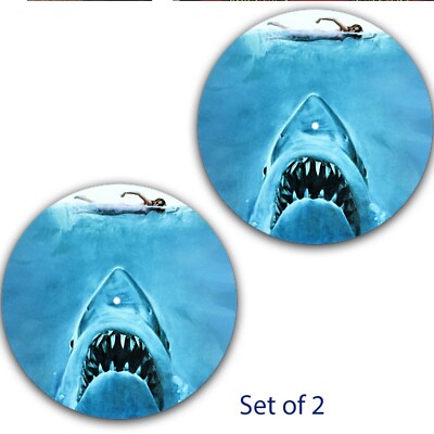 Set of 2 Jaws Killer Shark #1 Slipmat Turntable 12" Scratch Pad Slip ...