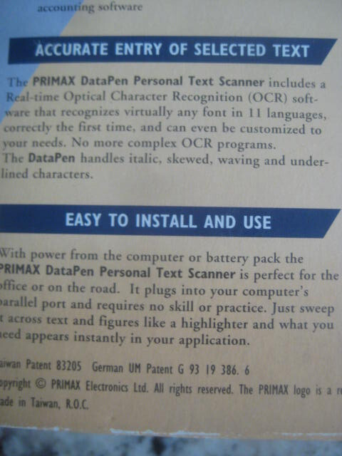 NEW PRIMAX DATAPEN PERSONAL HANDHELD TEXT SCANNER VINTAGE COLLECIBLE ...