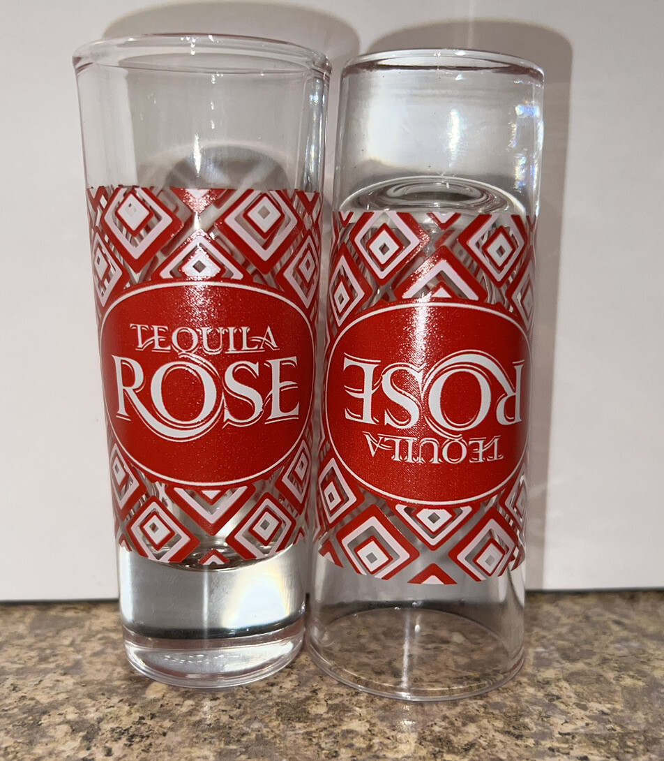Tequila Rose Patterned Red Pink Art Shot Glasses Set Of Two 2 Ounces 4 ...