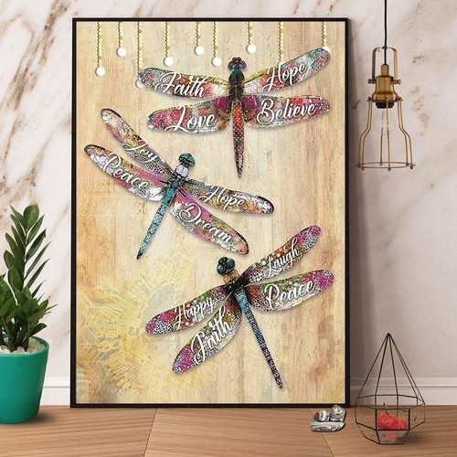 Dragonfly Faith Hope Love Believe Paper Poster No Frame Matte Wall Art ...