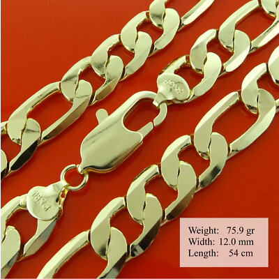 Sterling Silver Chain For Men Men's Handmade 925 Sterling Silver Figaro ...