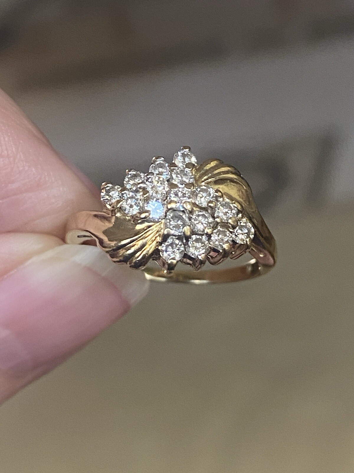 Firey, Sparkling 14k Yellow Gold Diamond Cluster Cocktail Ring .50 TCW ...