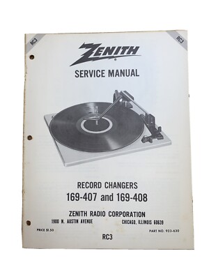 Zenith Service Manual RC 3 Record Changers 169-407, 408 | eBay