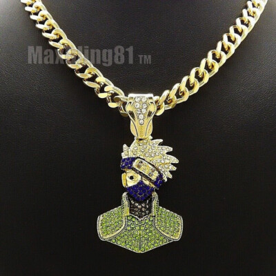 Hip Hop Cubic Zirconia NARUTO Gold Plated Pendant 10mm Iced Cuban Chain ...