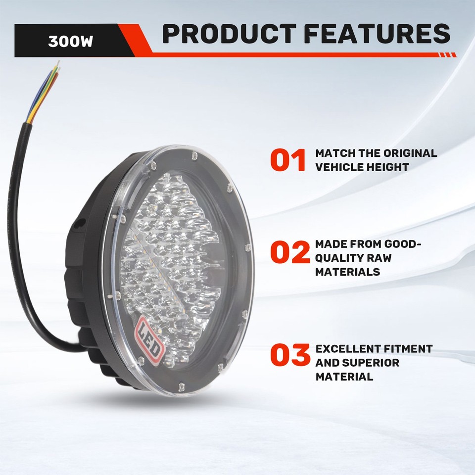 7 Inch 300W Offroad LED Work Light Bar White+Amber, Round Spotlight ...