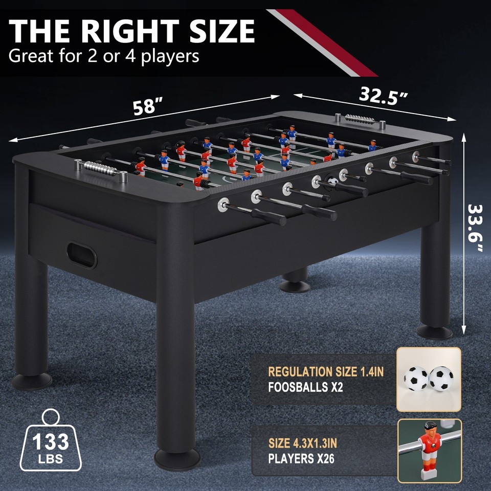 58" Foosball Soccer Table Full Size Arcade Game Room Heavy Duty Leg ...