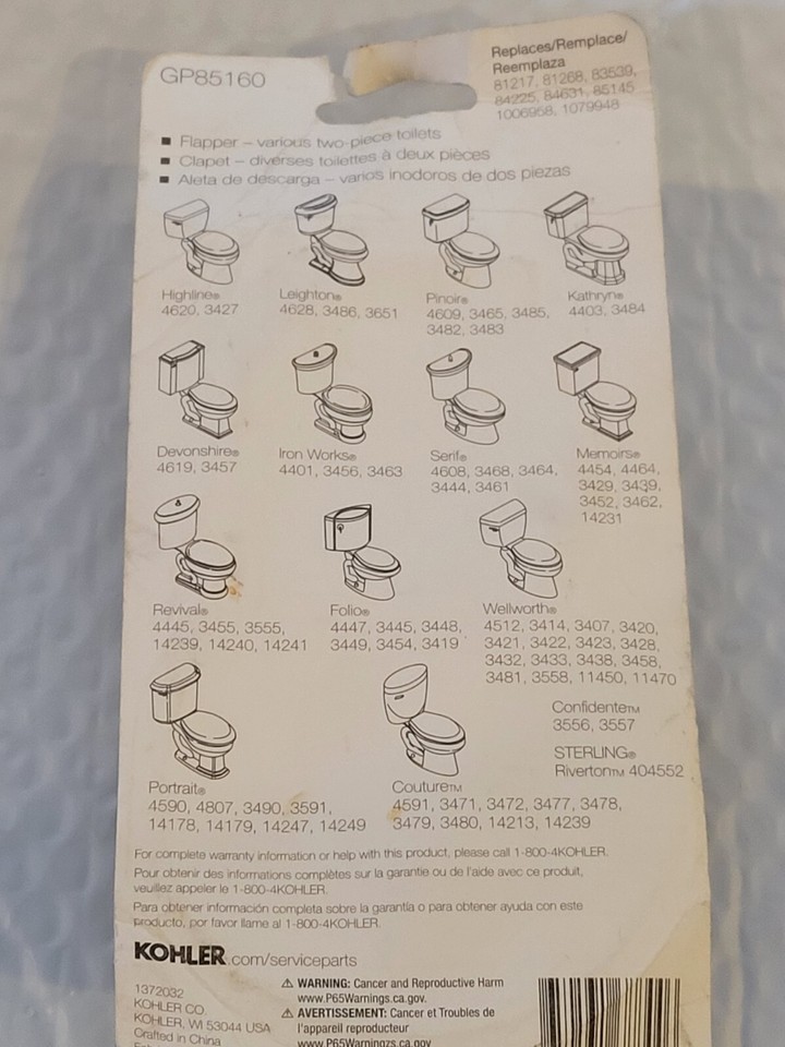 Kohler Flapper MFG Number: GP85160 WITH FLOAT | eBay