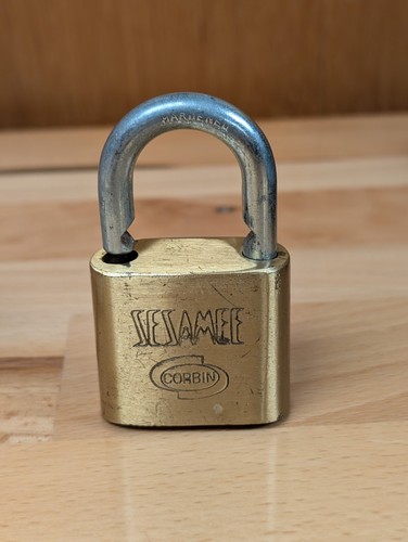 VINTAGE Solid Brass SESAMEE CORBIN FOUR DIGIT COMBINATION LOCK PADLOCK ...