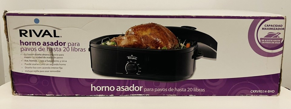 Rival 14 Qt. 20 lb Roaster Oven W/ Roasting Rack Dome Lid Black ...