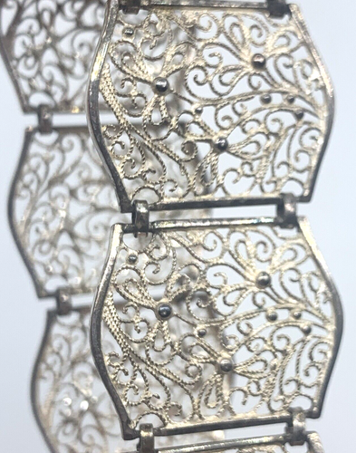 835 Silver Filigree Panel Bracelet Vintage Floral Scroll | eBay