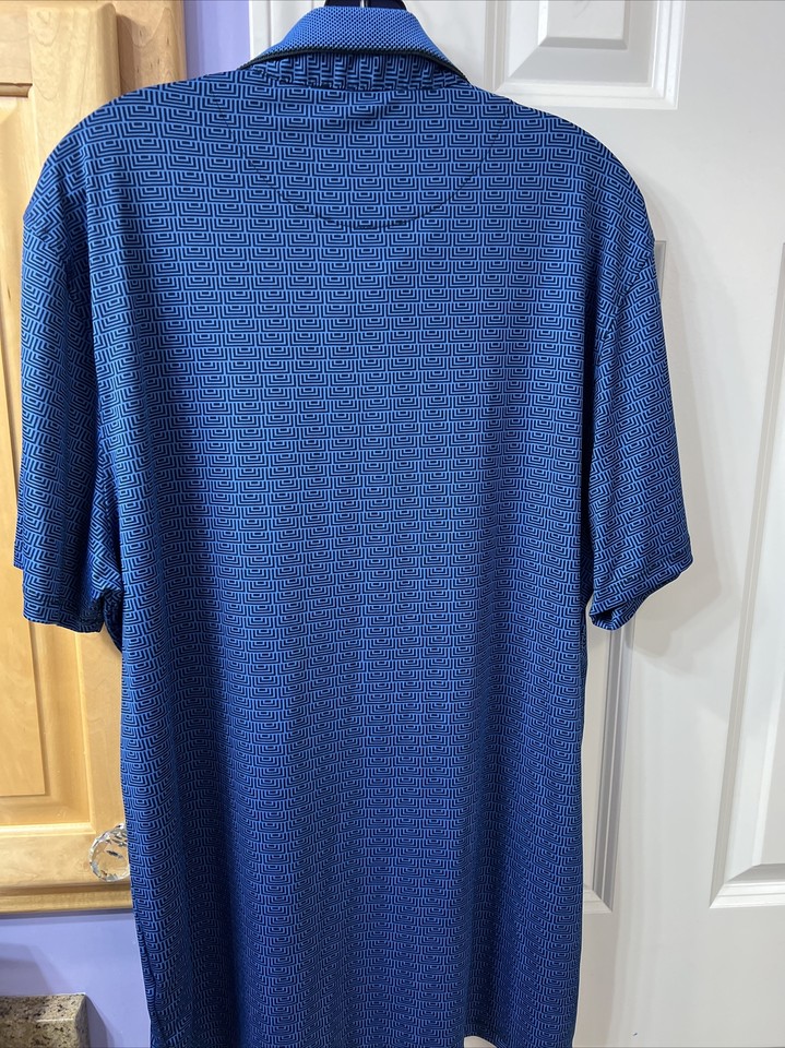 Kenneth Cole Golf Polo Shirt Blue Geometric Pattern Stretch Size L NWOT ...