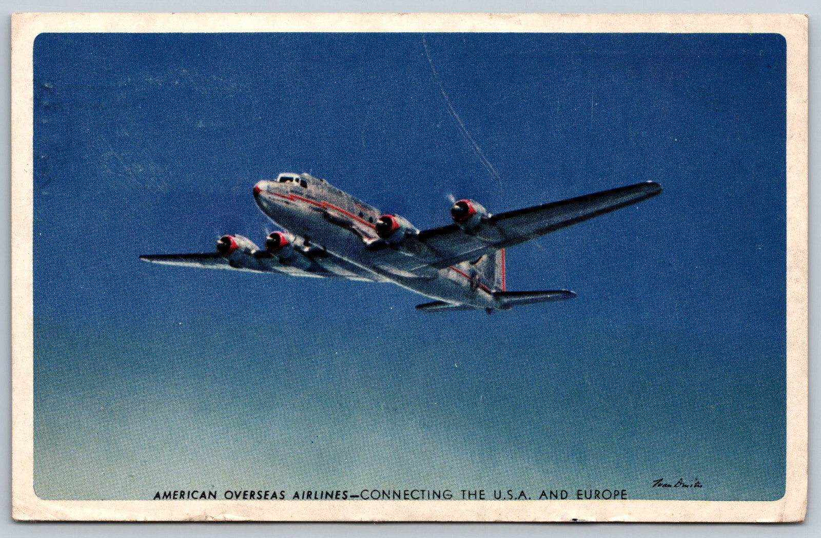 Postcard American Overseas Airlines In Flight Route of Flagships F9 | eBay