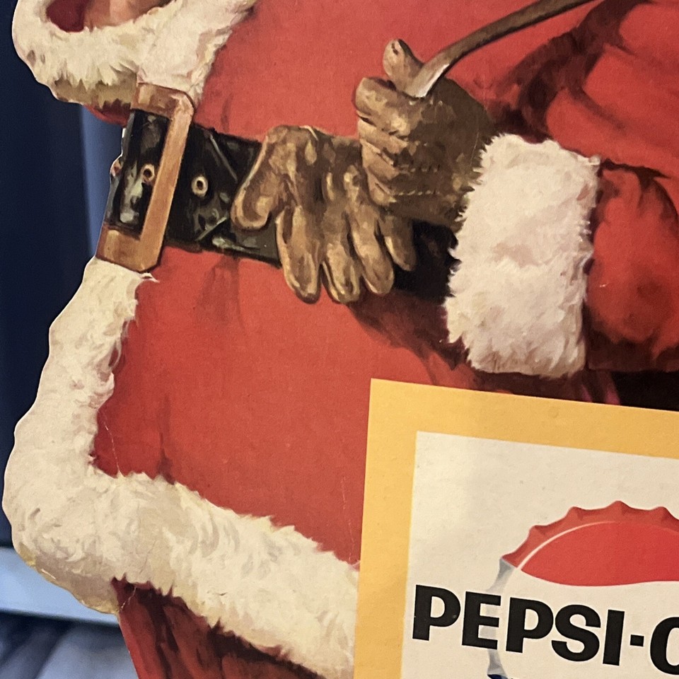 Vintage Pepsi Cola Bottle Santa Christmas cardboard Sign Advertisement ...