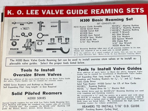 K.O. Lee Co H310 Knock Our Valve Seat Guide Reaming Reamer Set W ...
