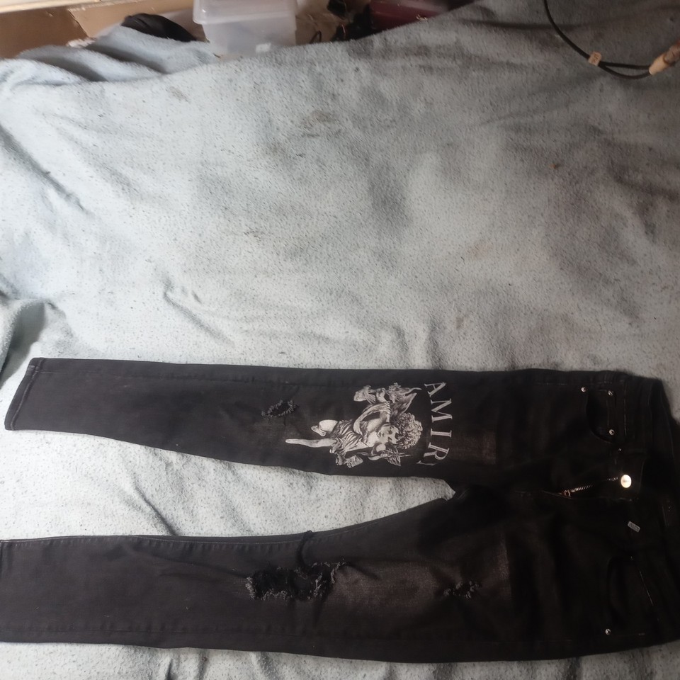 Amiri Cherub Black Denim Skinny Jeans Distressed Ripped Torn Faded Mens ...