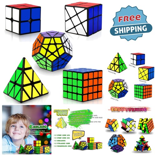 Speed Cube Set ABS, 5 Pack Magic Puzzle 2x2 4x4 Gift Fun Brain Teasers ...