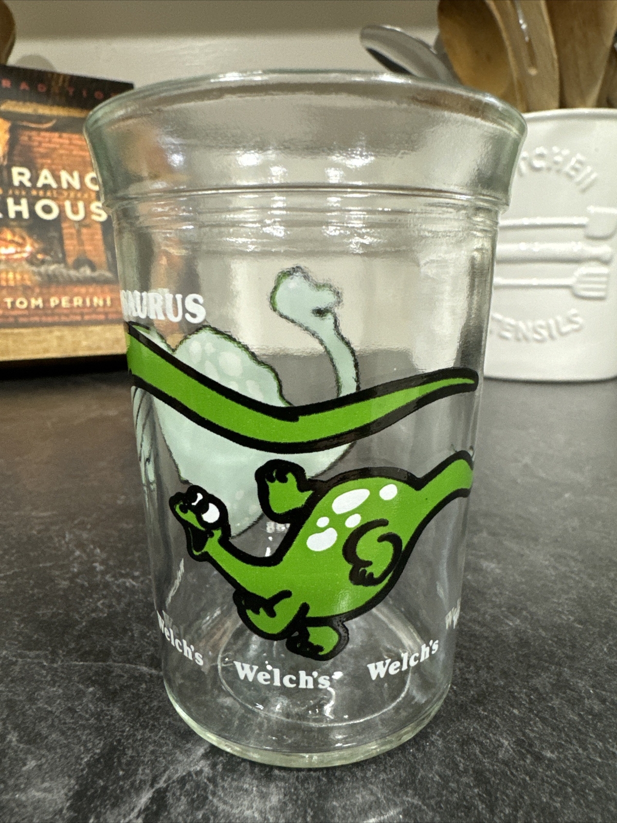 VTG Brontosaurus Cup Welchs Jelly Jar Glass Dinosaur 1988 Green Retro ...