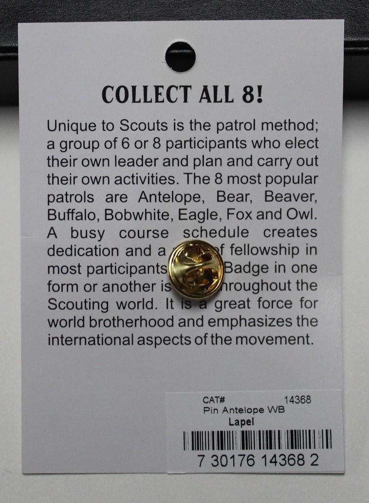 D3, BSA Insignia, Wood Badge Antelope Patrol Lapel Pin, New in Package ...