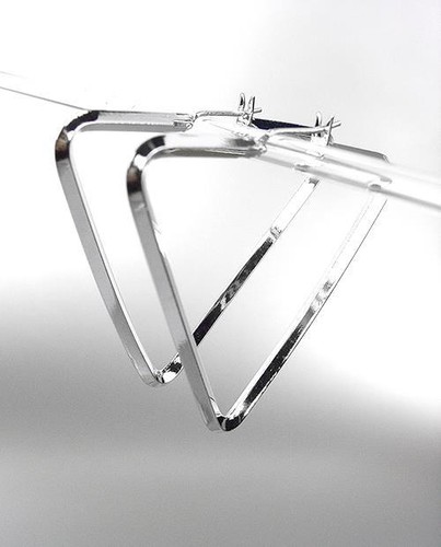 UNIQUE Lightweight Thin SILVER Metal Triangle 1 3/4" Hoop Post Earrings ...