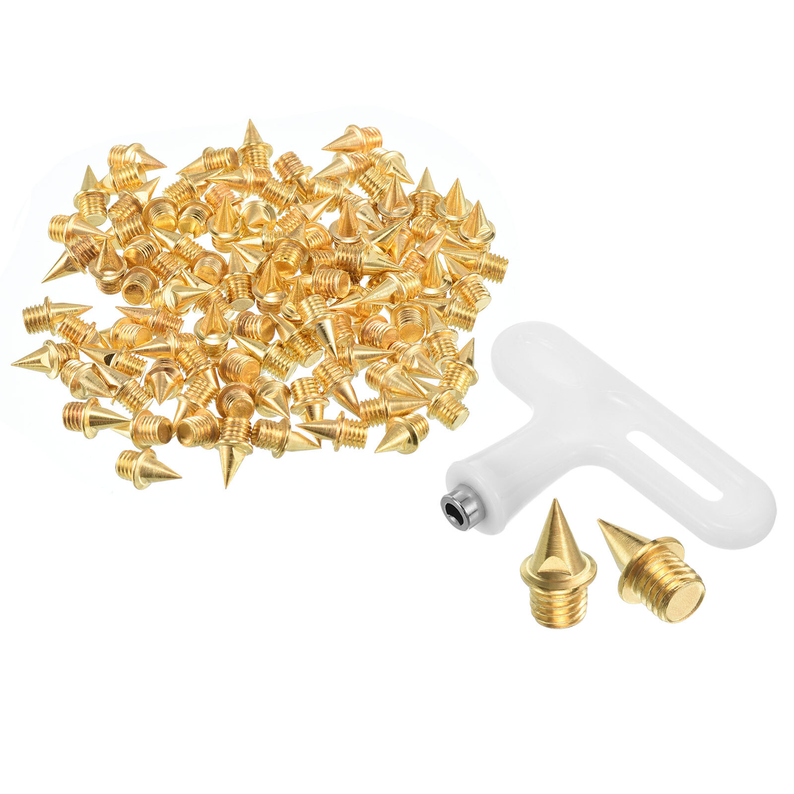 100Pcs 1/4" Steel Track Spikes Conical Replacement Spikes w Wrench Gold ...
