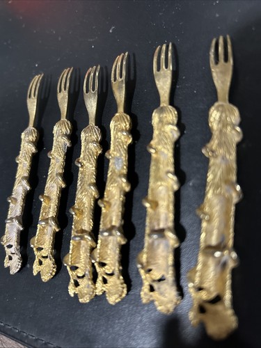 SET OF 6 GOLD PLATED APPETIZER FORKS- VINING ROSES PATTERN 3.5” Long | eBay