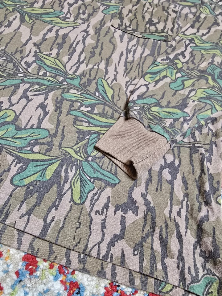 Vintage 90's Mossy Oak Green Leaf Camo Long Sleeve USA Single Stitch ...