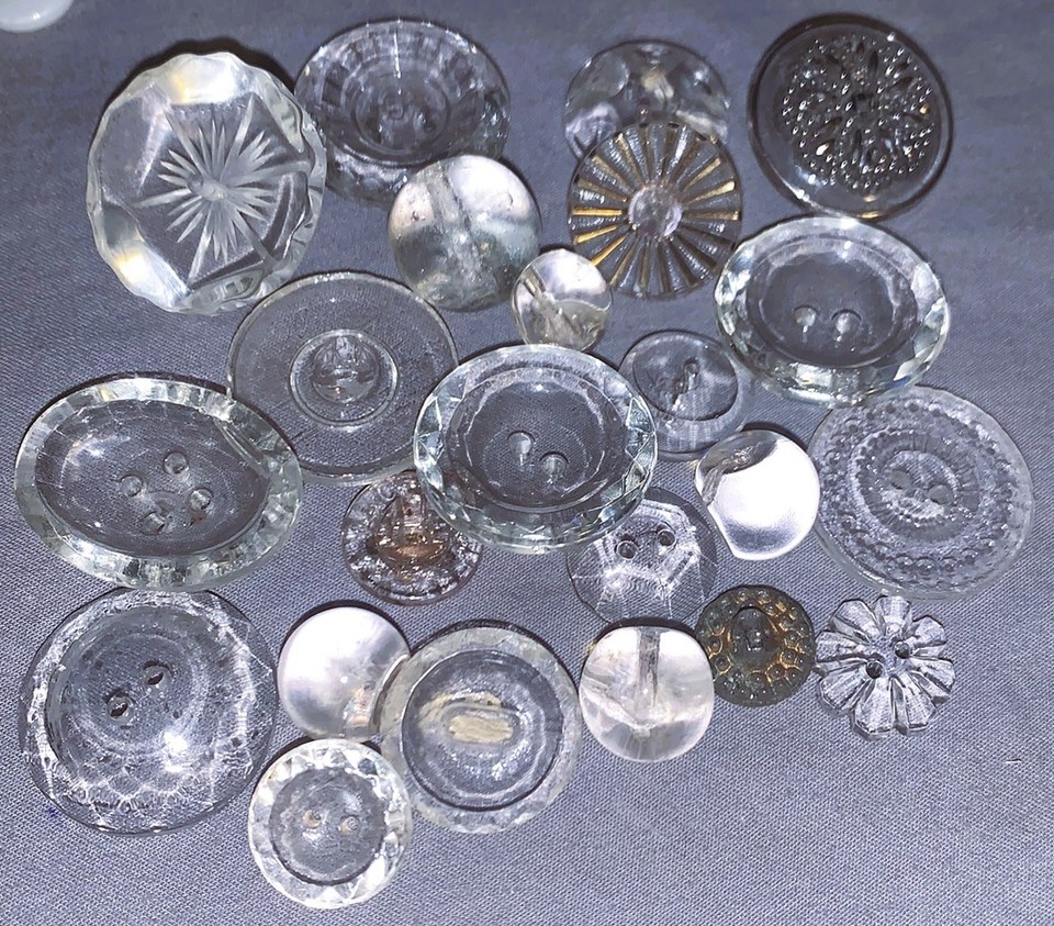 Great Lot 105 Vintage & Older Glass Buttons Many Colors + clear & white ...