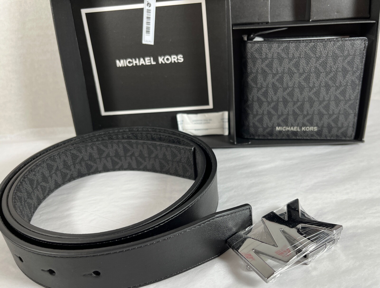 Michael Kors Men's Wallet Belt Reversible MK Signature 3 IN 1 Gift SET ...
