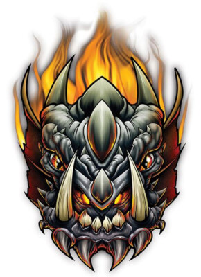 "Dragon" Temporary Tattoo, Flaming Dragon Head w/ Fangs & Fire, USA ...