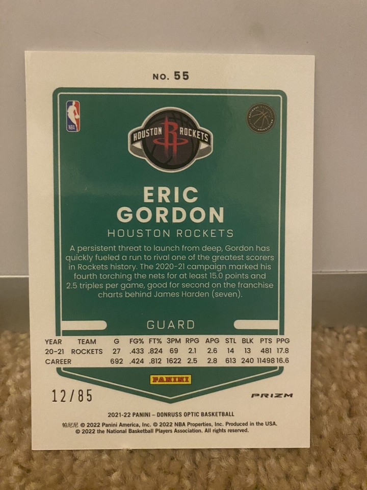 2021-22 Donruss Optic Fast Break Red Circles #55 Eric Gordon /85 Rockets | eBay