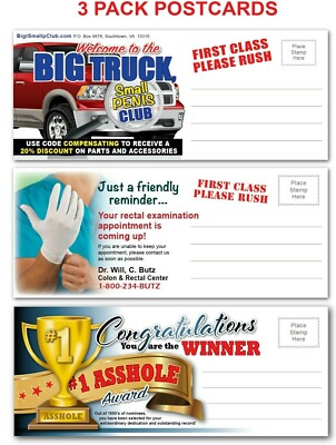 3 PACK - Adult PRANK Mail Postcards - FUNNY Joke Revenge Gag Gift Truck ...