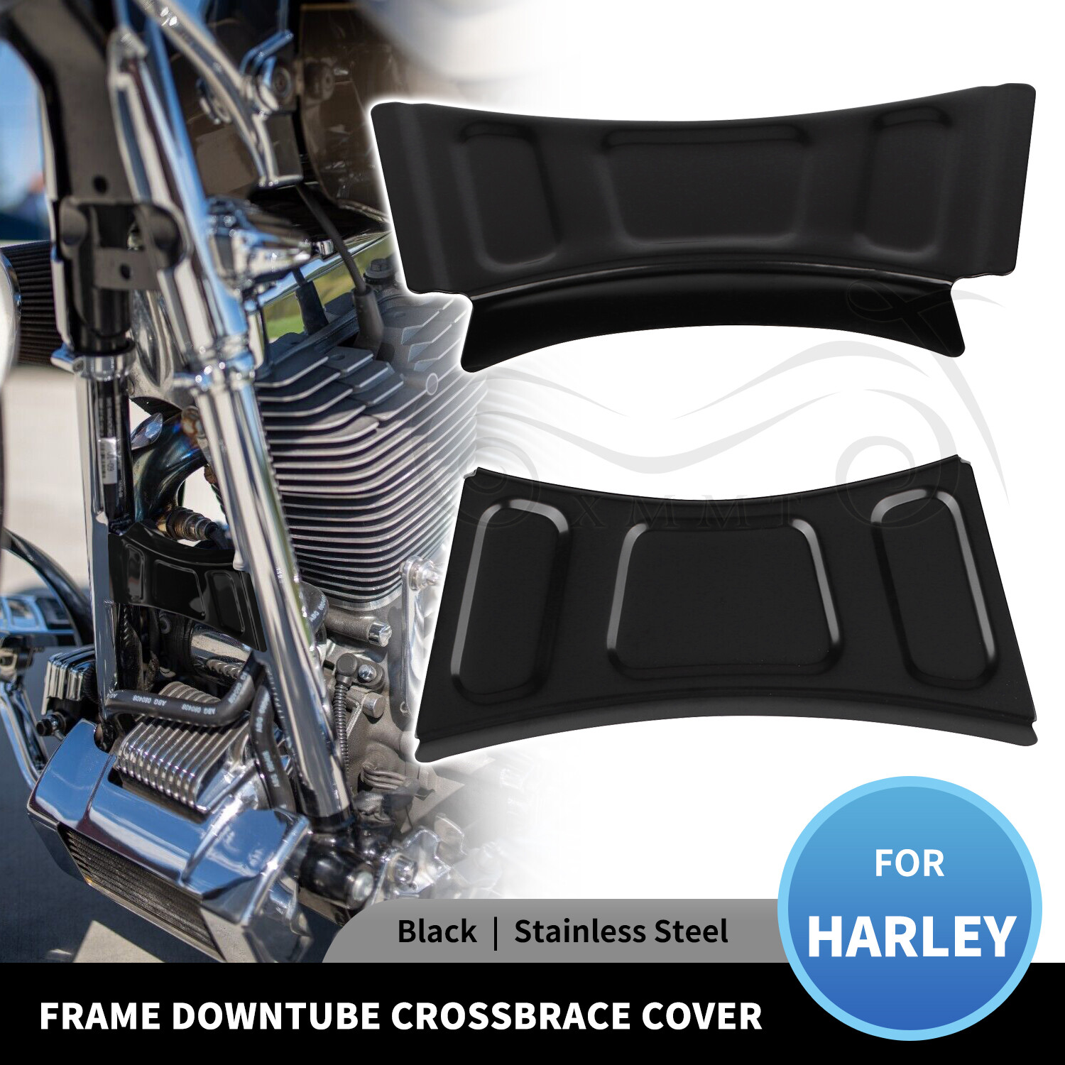 Black Frame Downtube Crossbrace Cover Accent Set For Harley Road King ...
