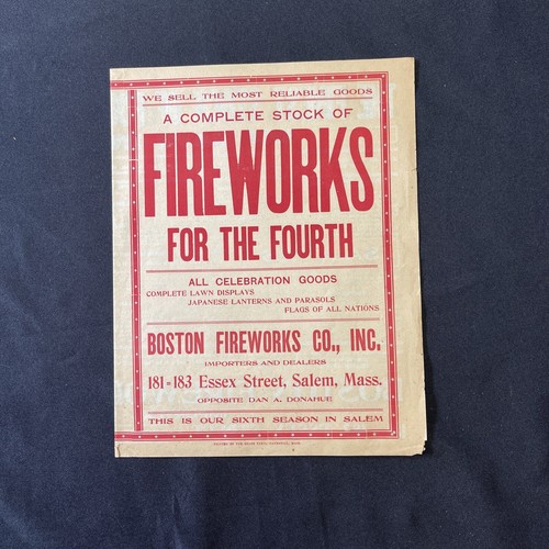 c1900 4th of July Broadside Boston Fireworks Co Salem Massachusetts ...
